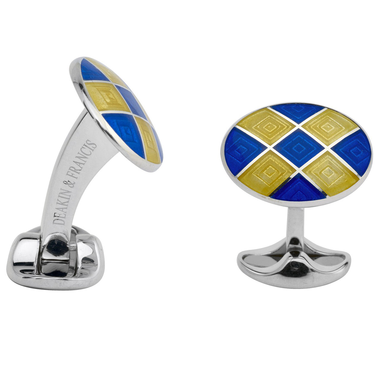 Sterling Silver Royal Blue & Bright Yellow Patterned Enamel Cufflinks ...